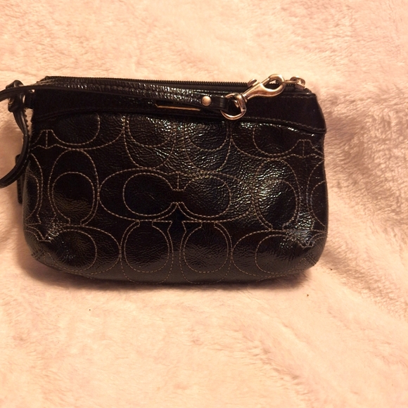 Coach | Bags | Coach Signature Stitch Black Patent Wristlet | Poshmark